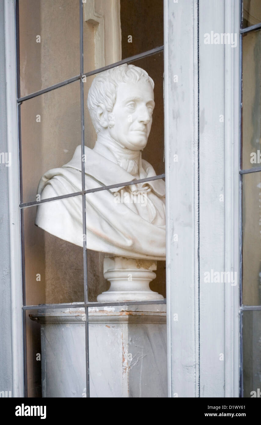 antique marble bust behind window Stock Photo - Alamy