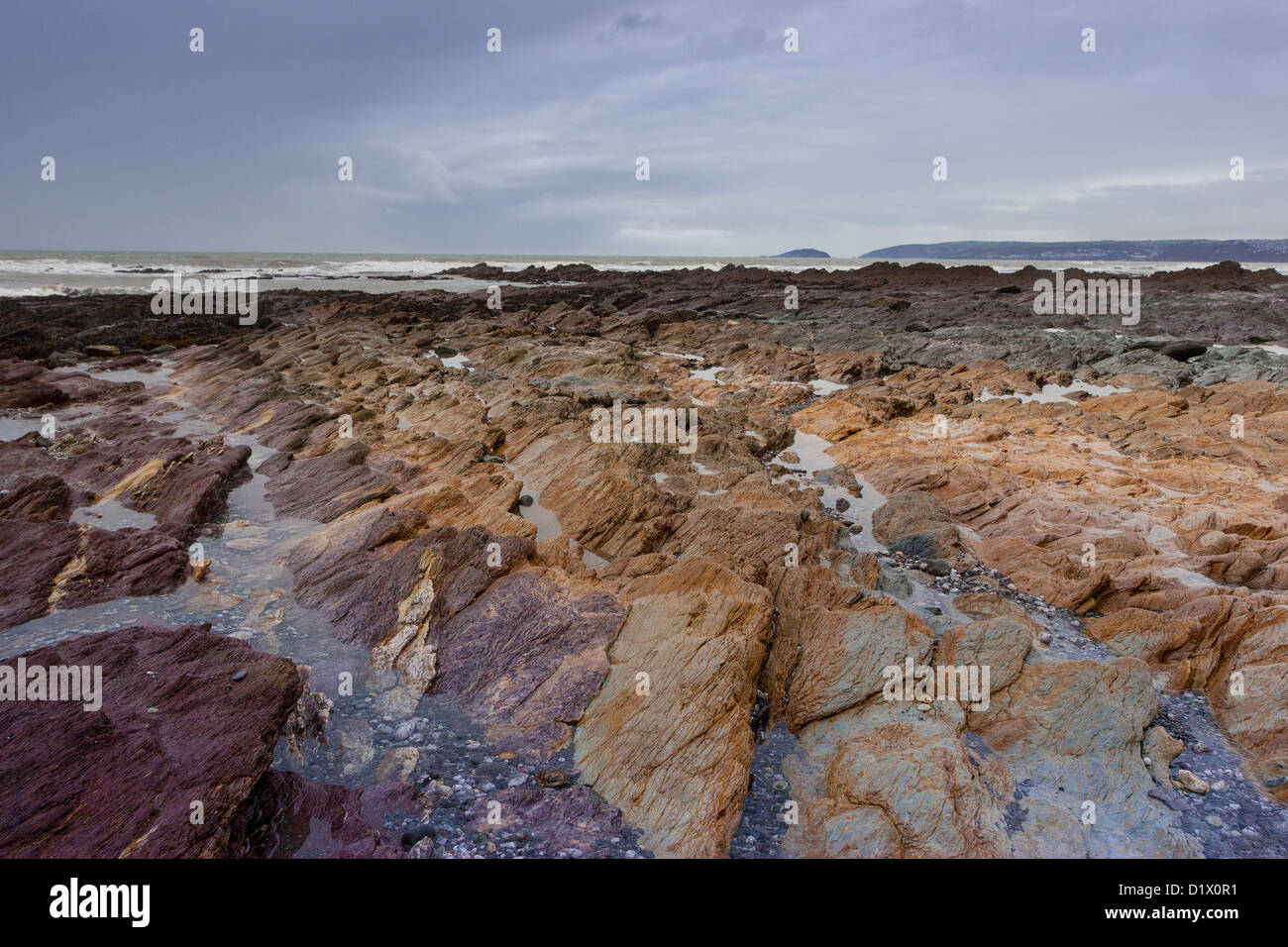 Wave cut platform at Seaton beach in South east Cornwall, United ...