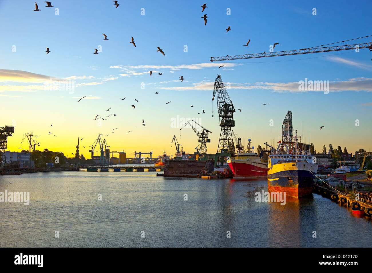Shipyard in the morning light Stock Photo - Alamy