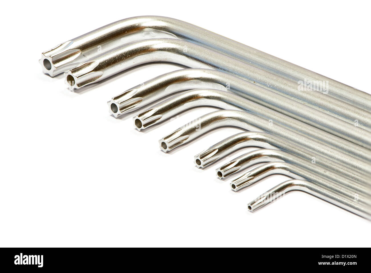 Torx key set in a line - closeup on white background Stock Photo - Alamy