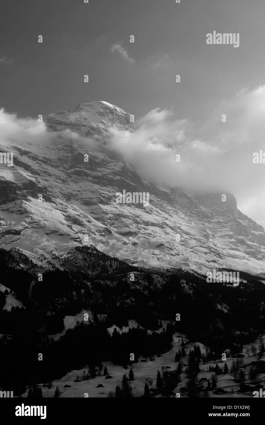 Winter snow, North face of the Eiger Mountain, Grindelwald Ski resort ...