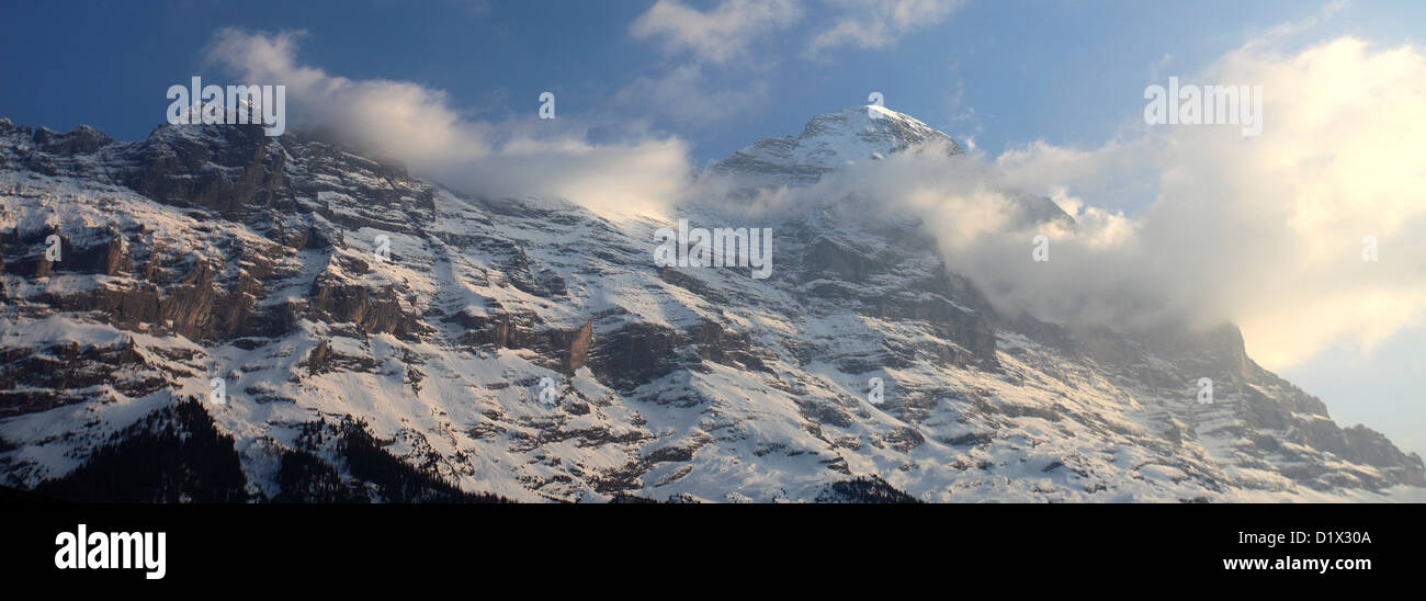 Winter snow, North face of the Eiger Mountain, Grindelwald Ski resort ...