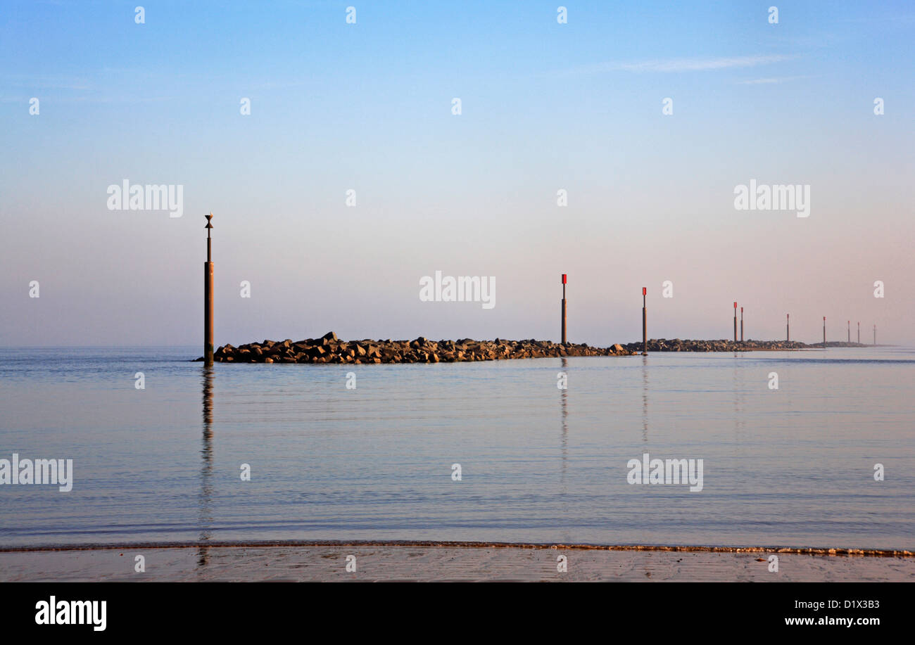 A view of the beach and artificial reefs on a misty morning at Sea ...