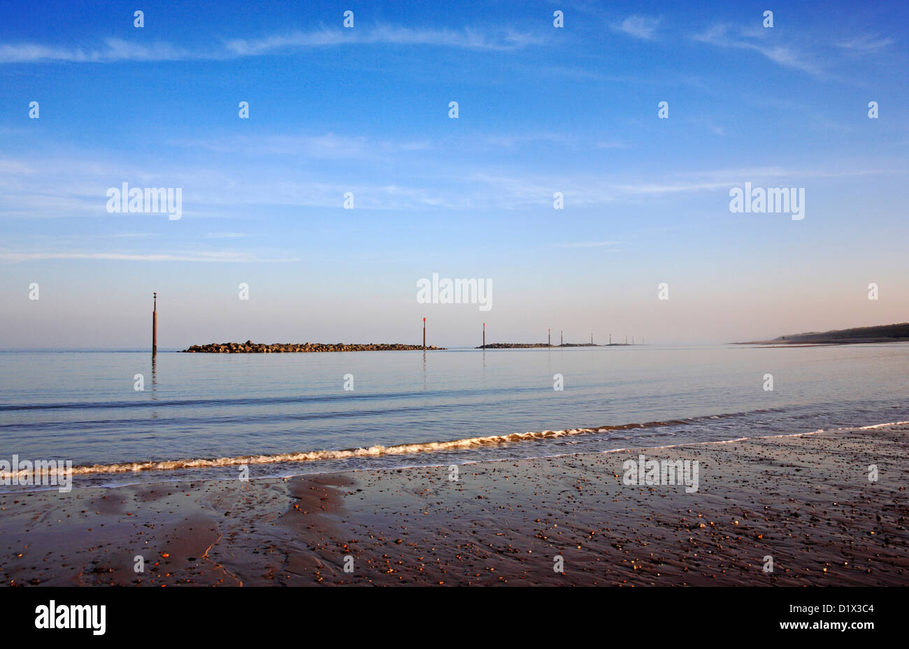A view of the beach and artificial reefs on a misty morning at Sea ...