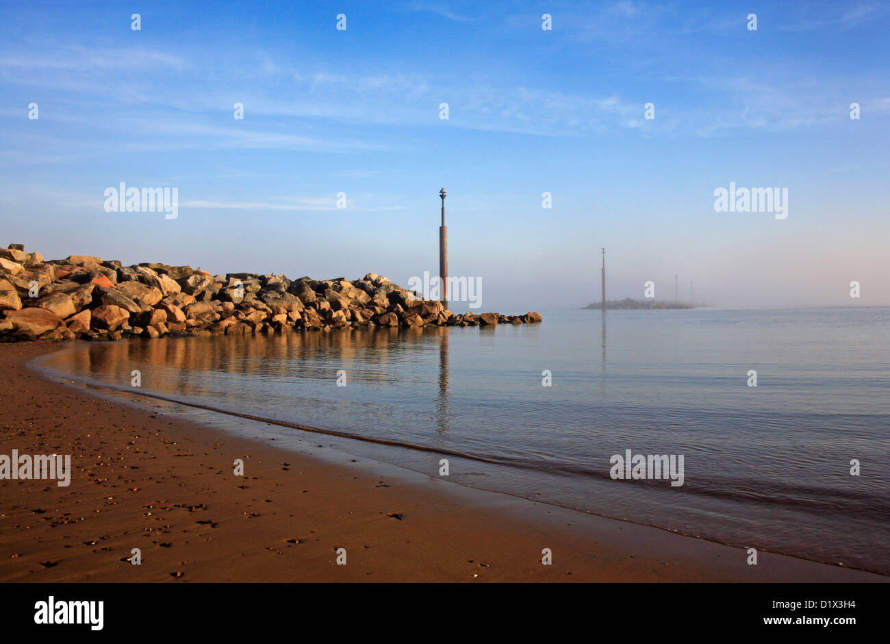 A view of artificial reefs enhancing coast protection at Sea Palling ...