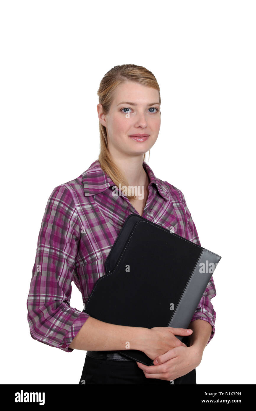 Portrait of a woman holding a folder Stock Photo - Alamy