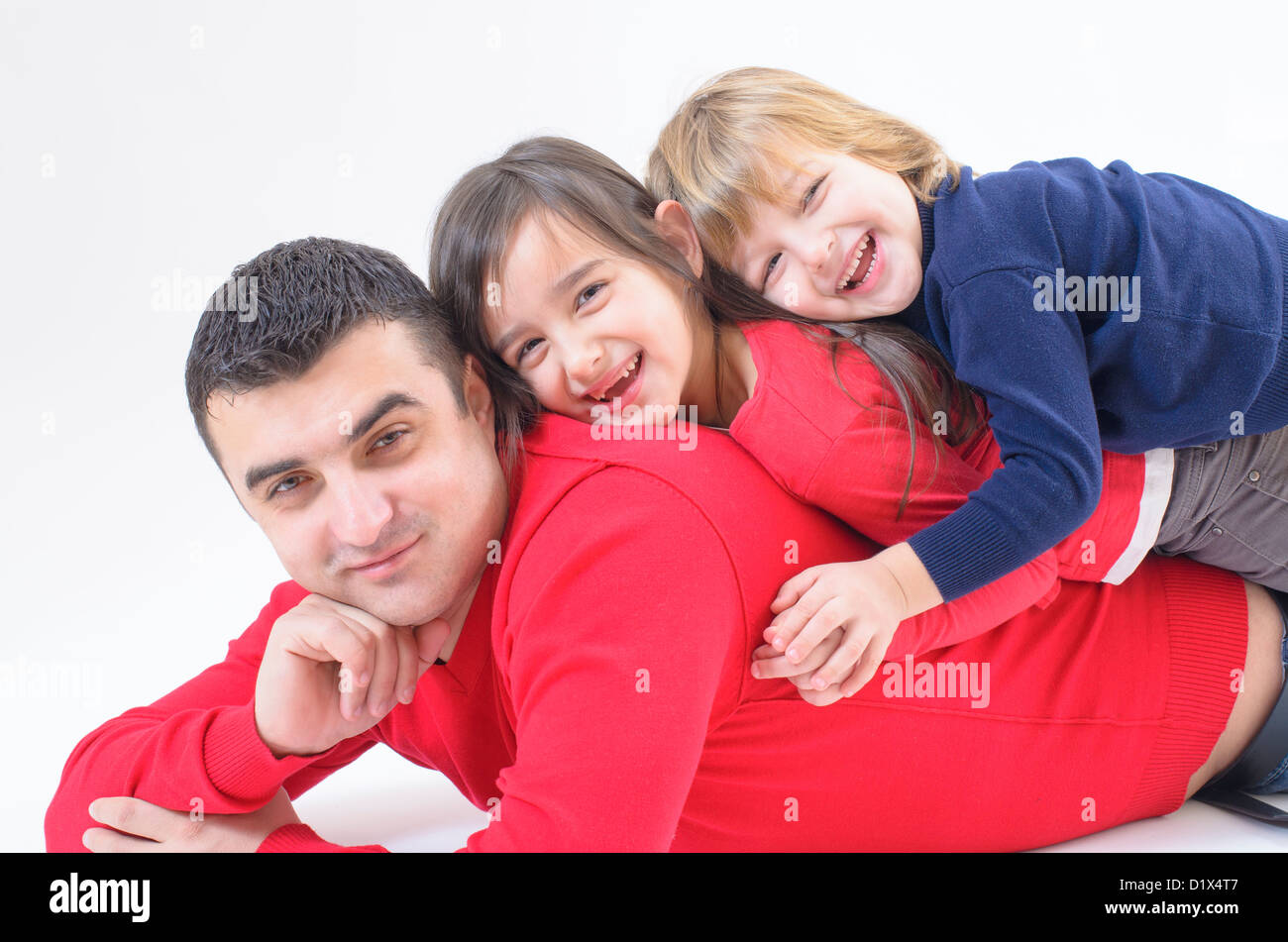 A Father with two kids isolated on white Stock Photo - Alamy