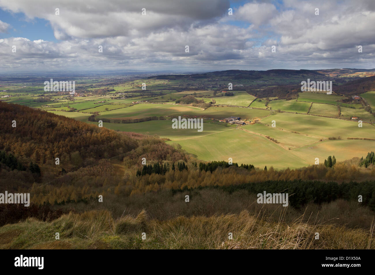 Broad vista from the heights of Sutton Bank across the Vale of York ...