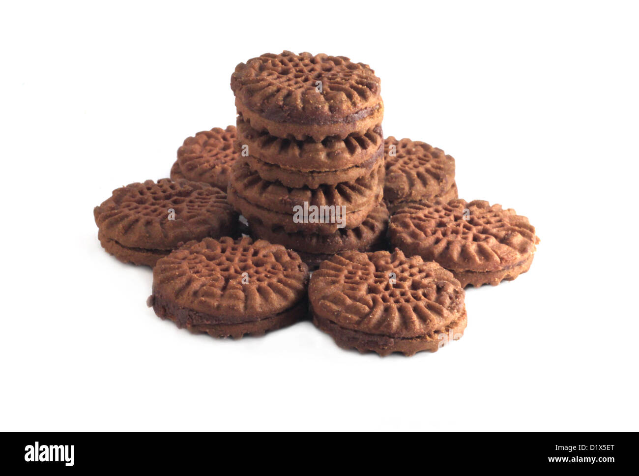 Chocolate cookie over white background Stock Photo - Alamy