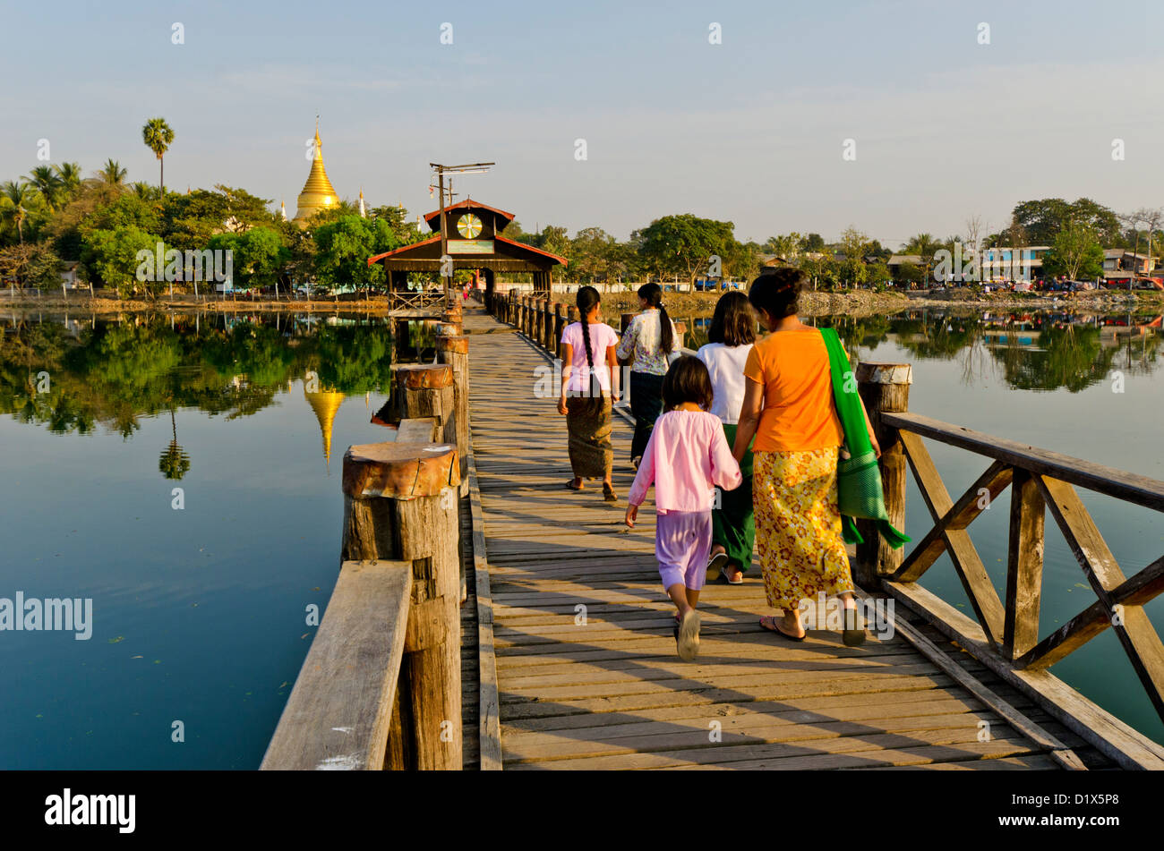 Teak bridge crossing leading to Chanthaya-Paya, , Mandalay, Myanmar ...