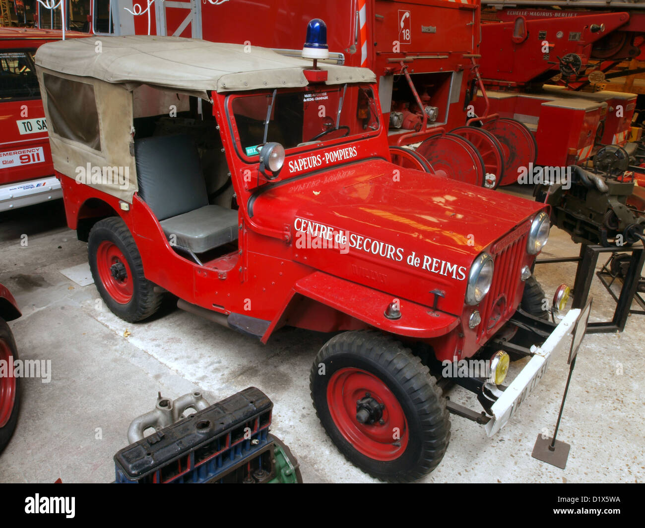 Automobile Museum Reims Champagne Red Willys firefighting jeep Stock ...