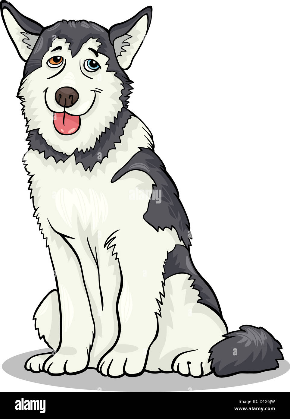 Cartoon Illustration of Funny Siberian Husky or Alaskan Malamute Dog ...
