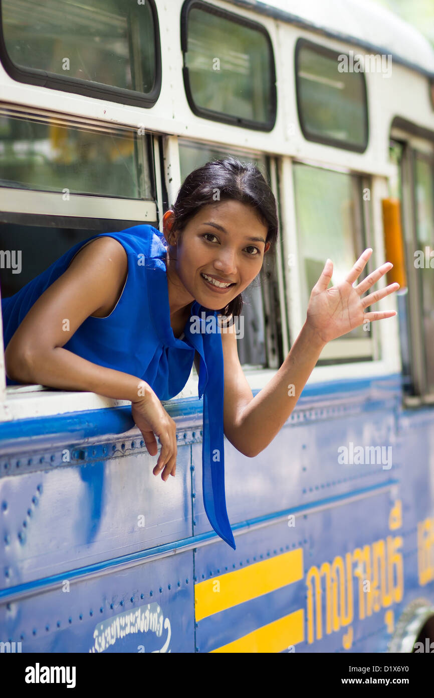 Woman waving bus hi-res stock photography and images - Alamy