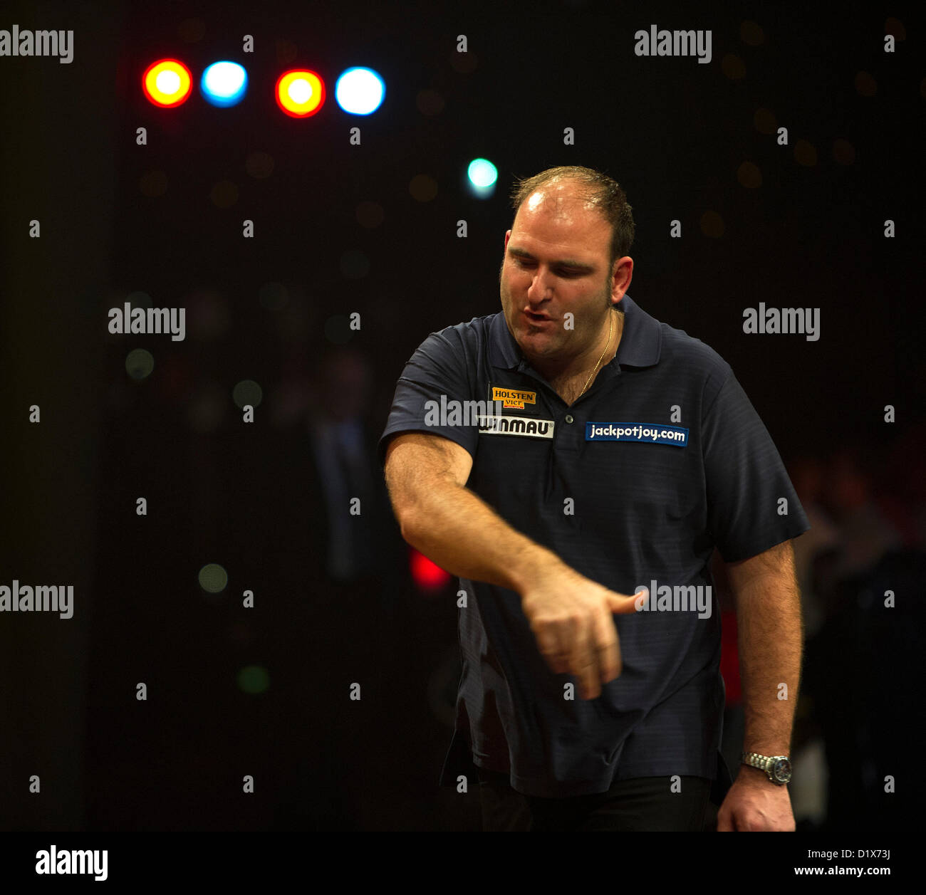 07.01.2013 Frimley Green, England. Scott Waites (ENG) (3) reaction to ...