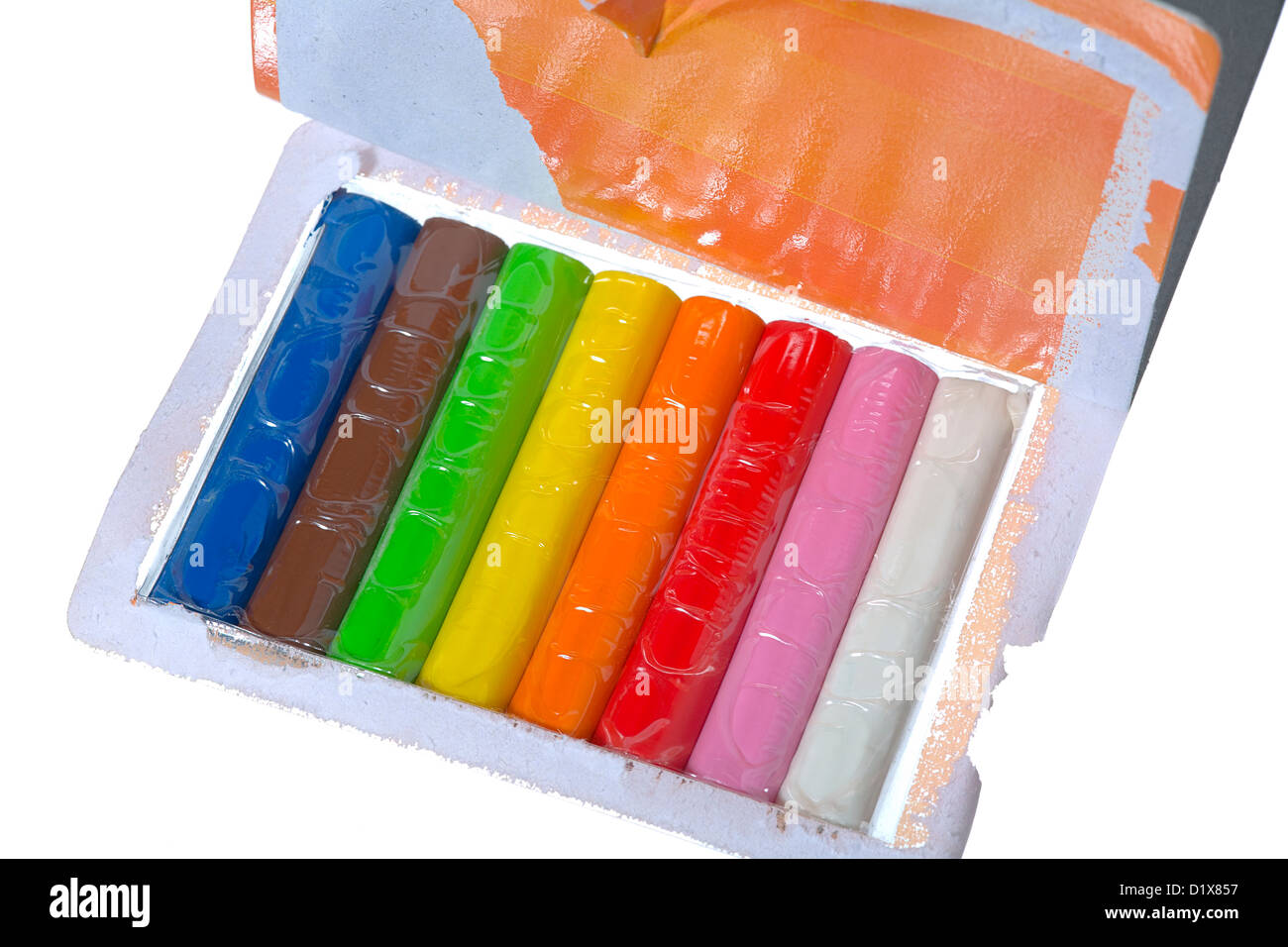 Close up of a plasticine pack isolated on white background Stock Photo ...