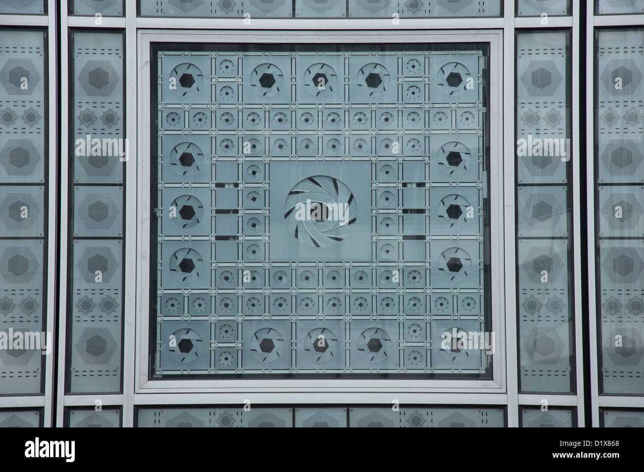 Geometric patterns. A detail of one of the high-tech windows of the ...
