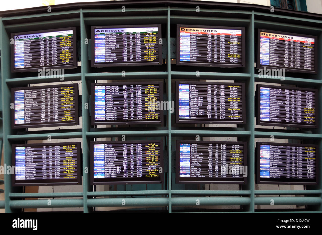 airport flight info arrival and departure board Stock Photo - Alamy