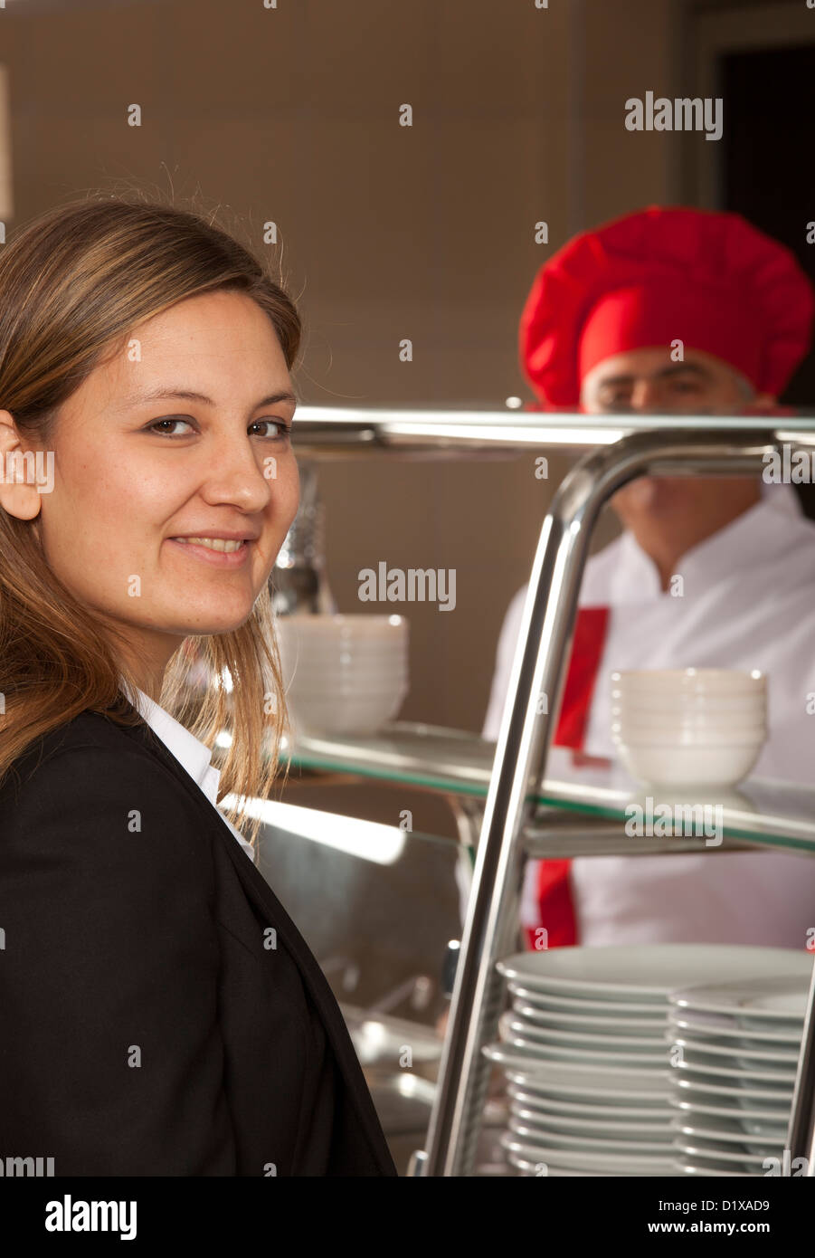 Business woman take cafeteria lunch Stock Photo - Alamy