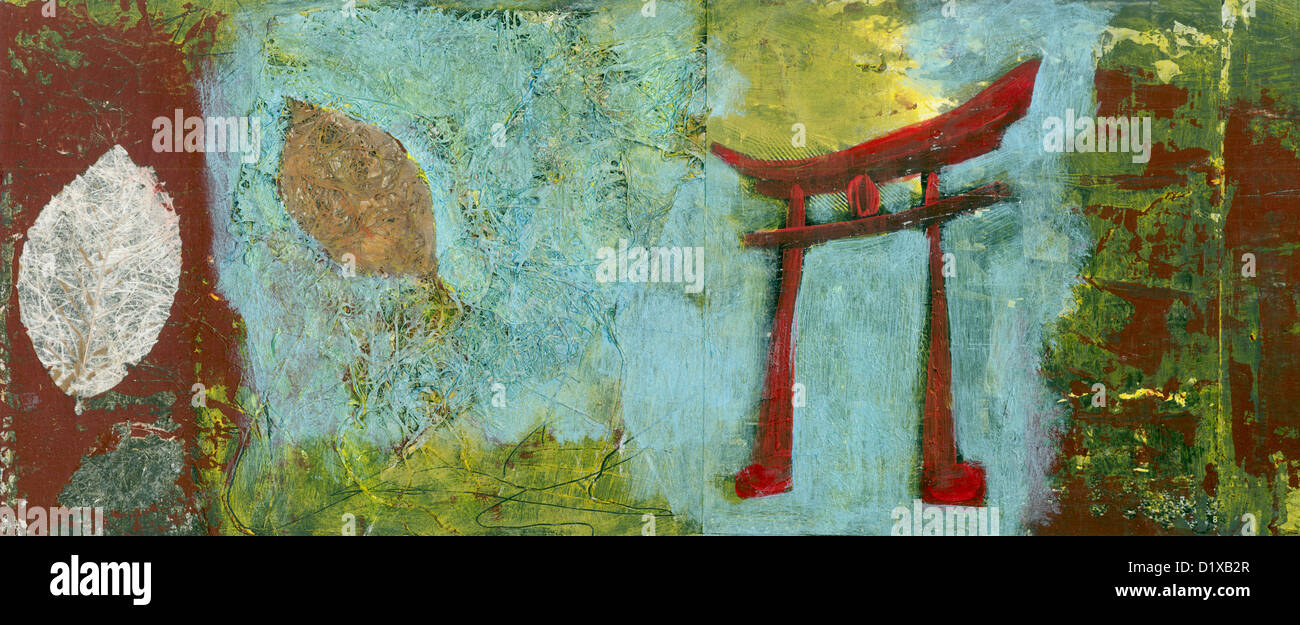 Zen Torii arch with leaves Stock Photo - Alamy