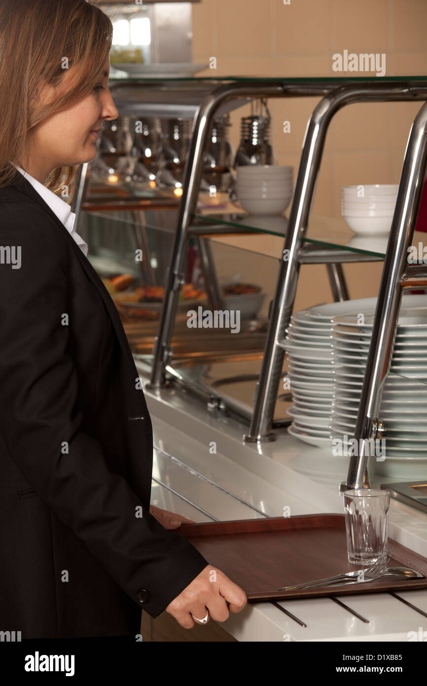 Business woman take cafeteria lunch Stock Photo - Alamy