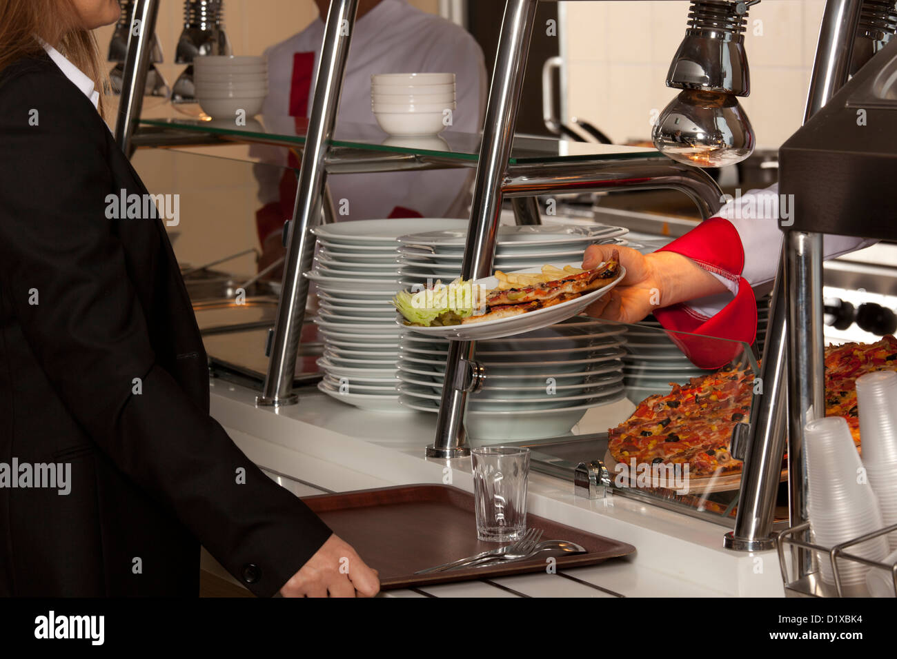 Business woman take cafeteria lunch Stock Photo - Alamy