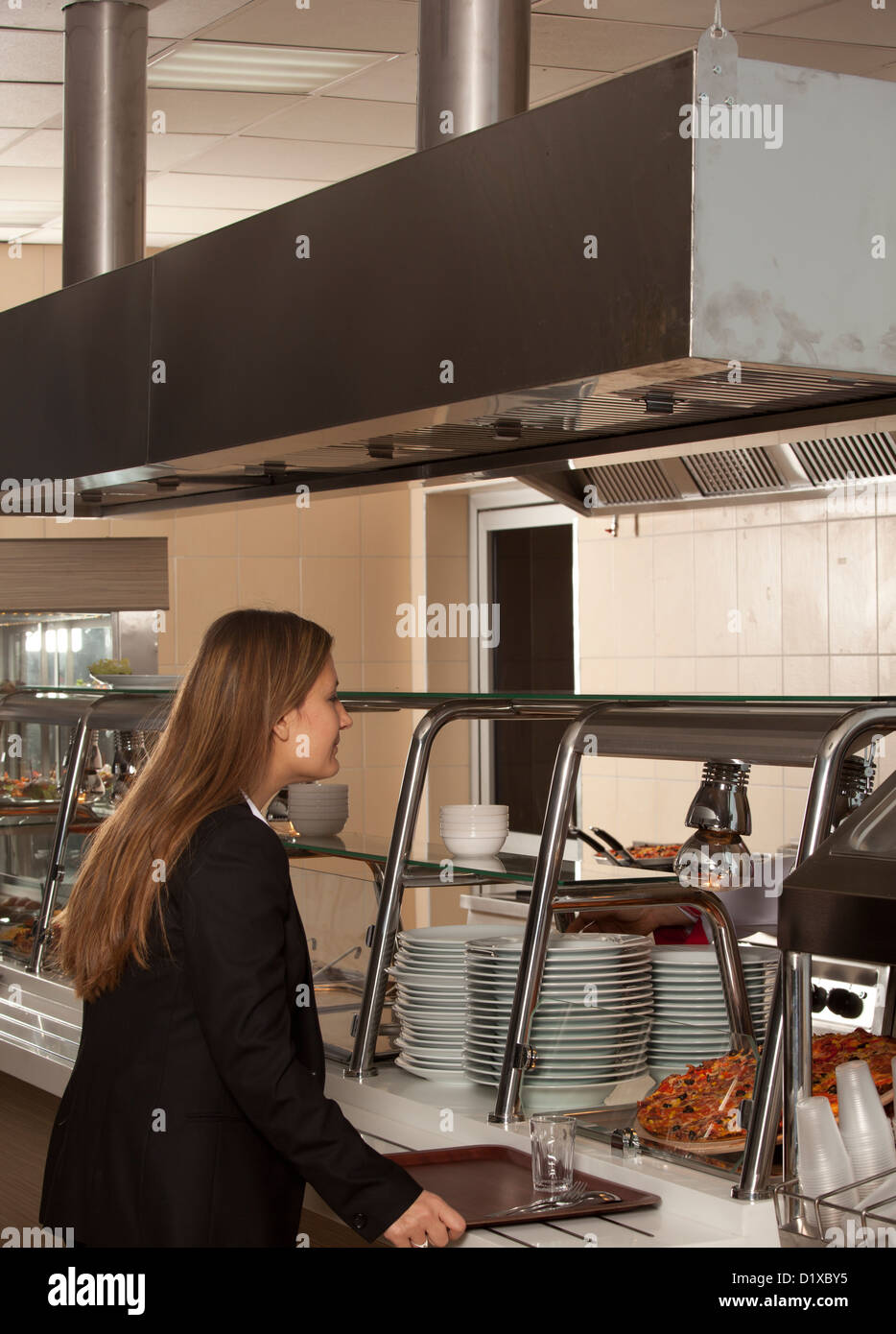 Business woman take cafeteria lunch Stock Photo - Alamy