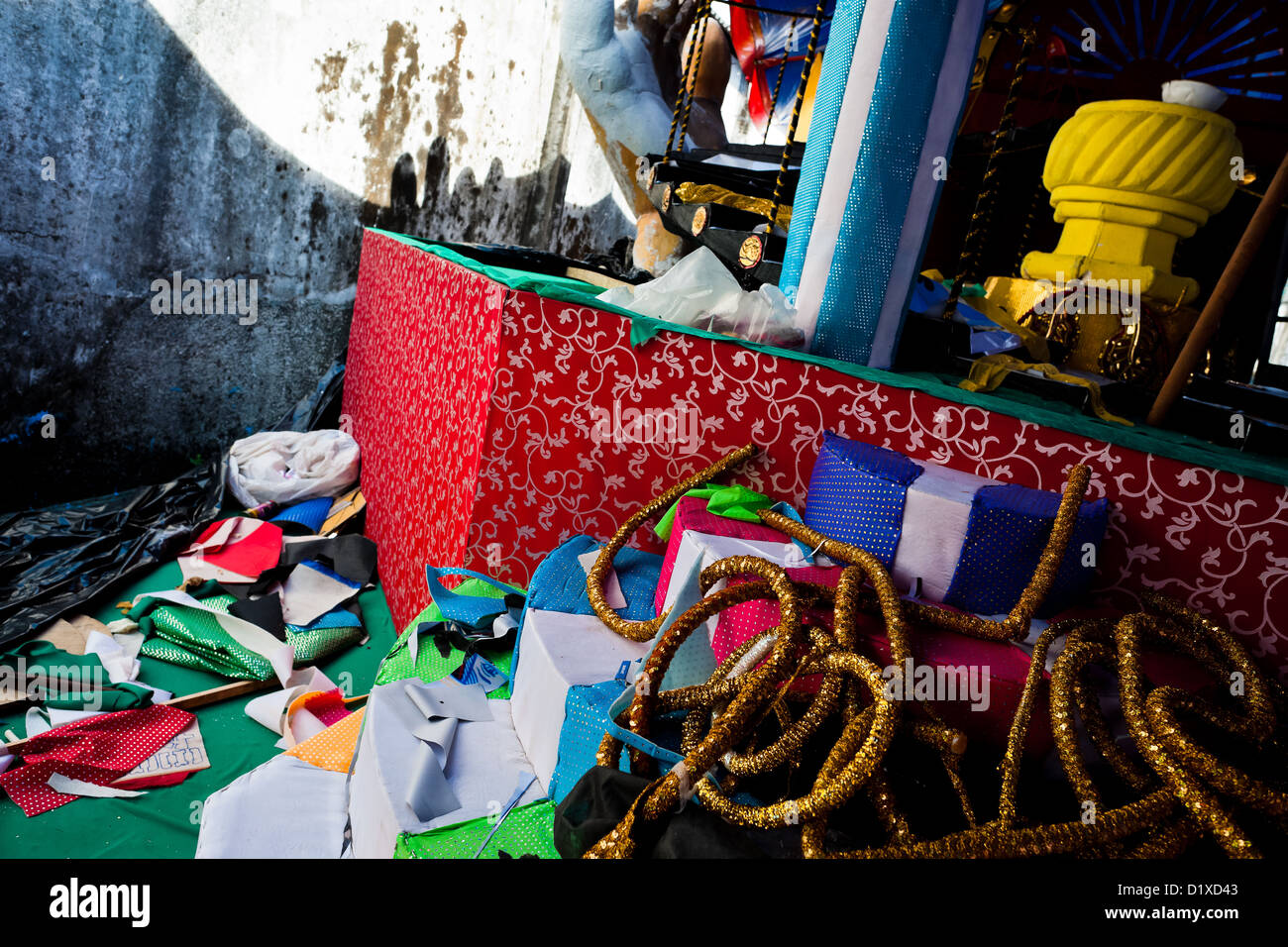 A carnival float seen during the construction process inside the ...