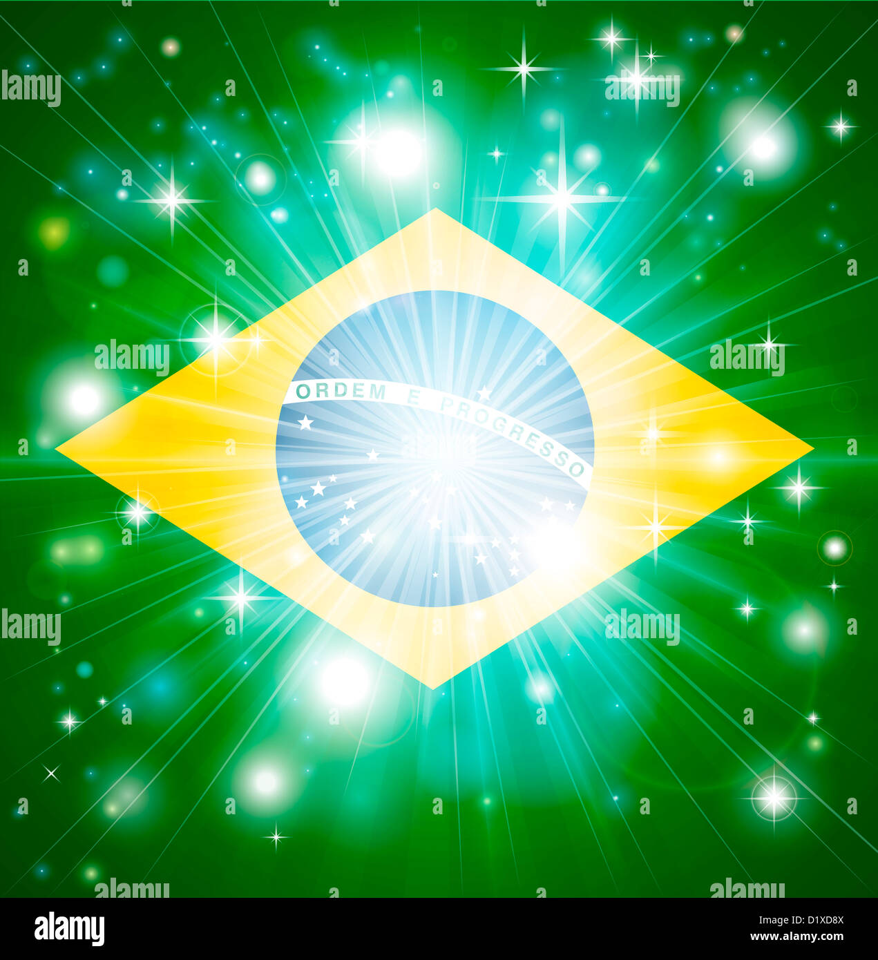 Flag of Brazil background with pyrotechnic or light burst and copy ...