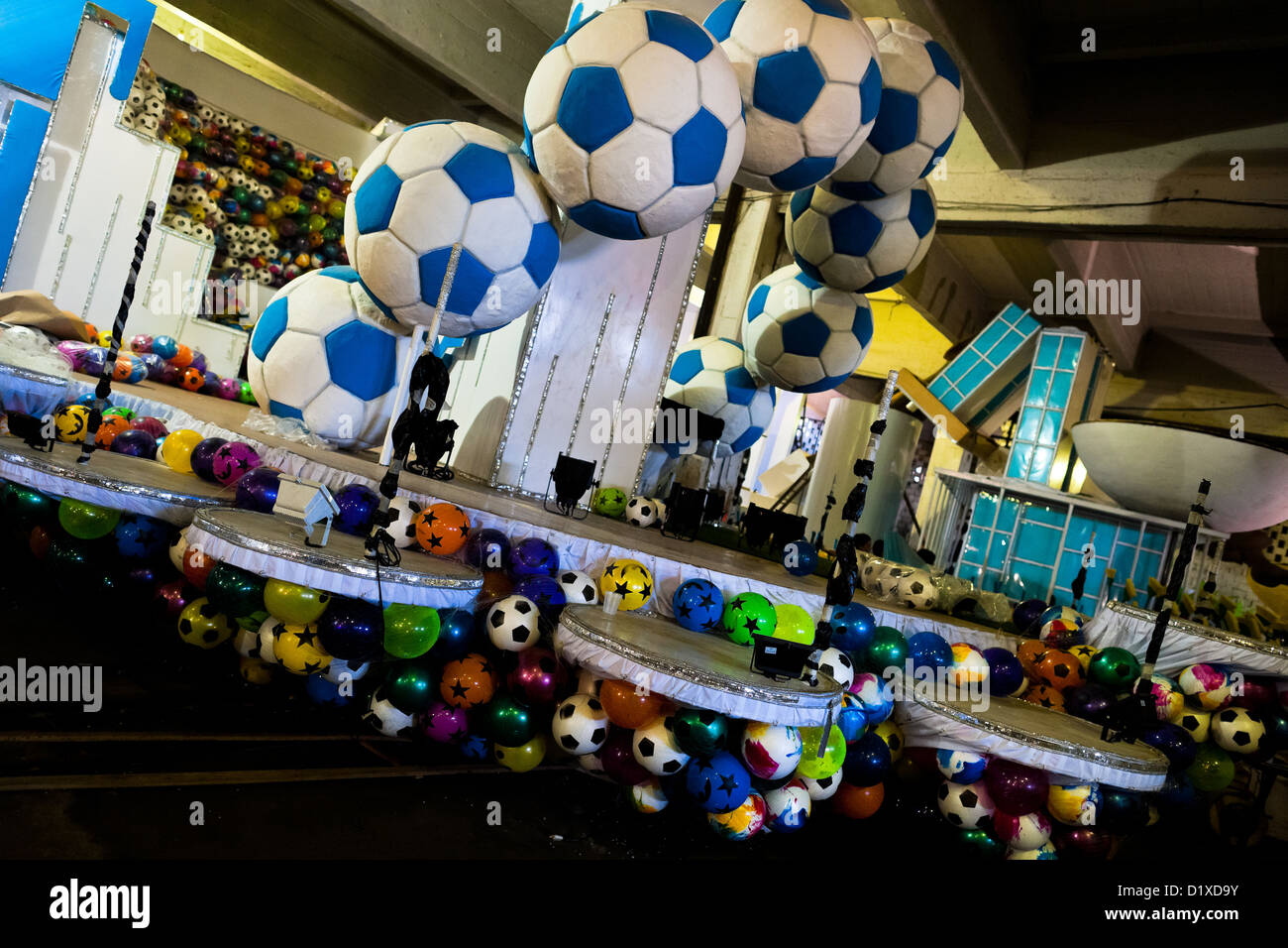 A carnival float seen during the construction process inside the ...