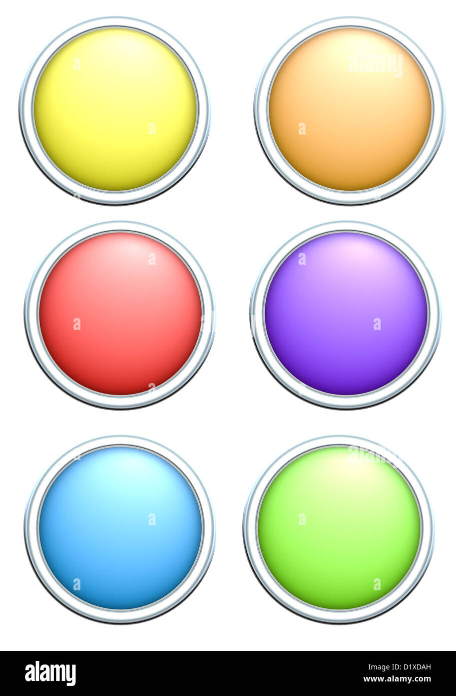 3d render of 6 round rainbow colored buttons Stock Photo - Alamy
