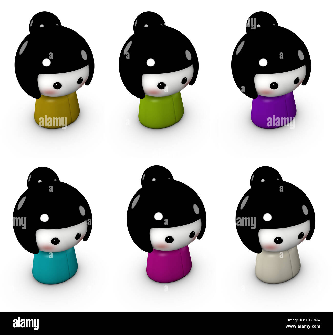 cute japanese characters in multiple color over white Stock Photo - Alamy