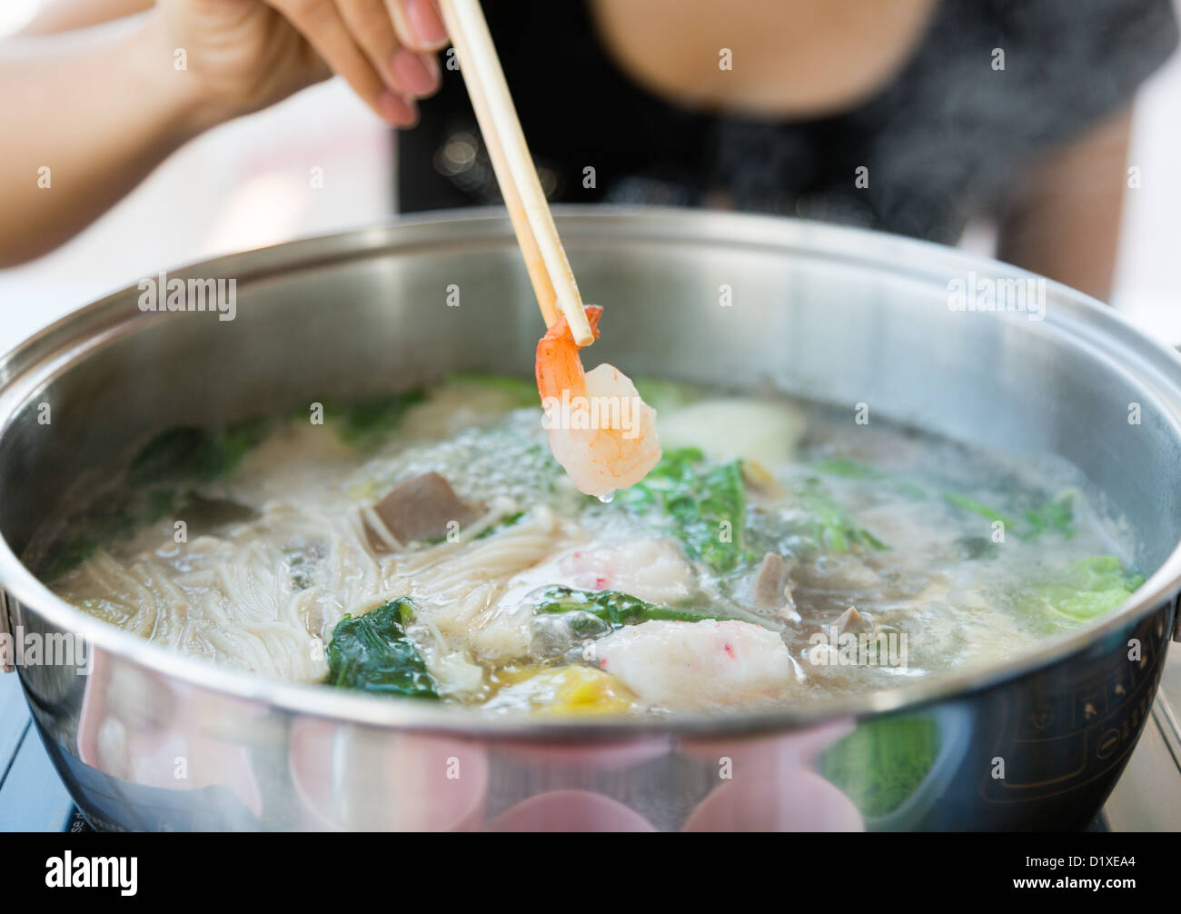 prawn boiling in pot shabu sukiyaki japanese food style Stock Photo - Alamy