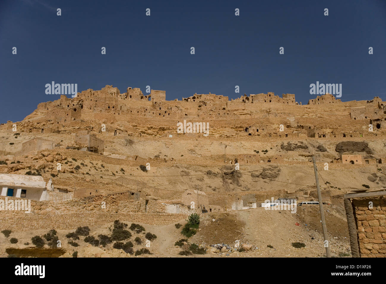 The Berber village of Chenini nearTatouine in the Sahara desert in ...