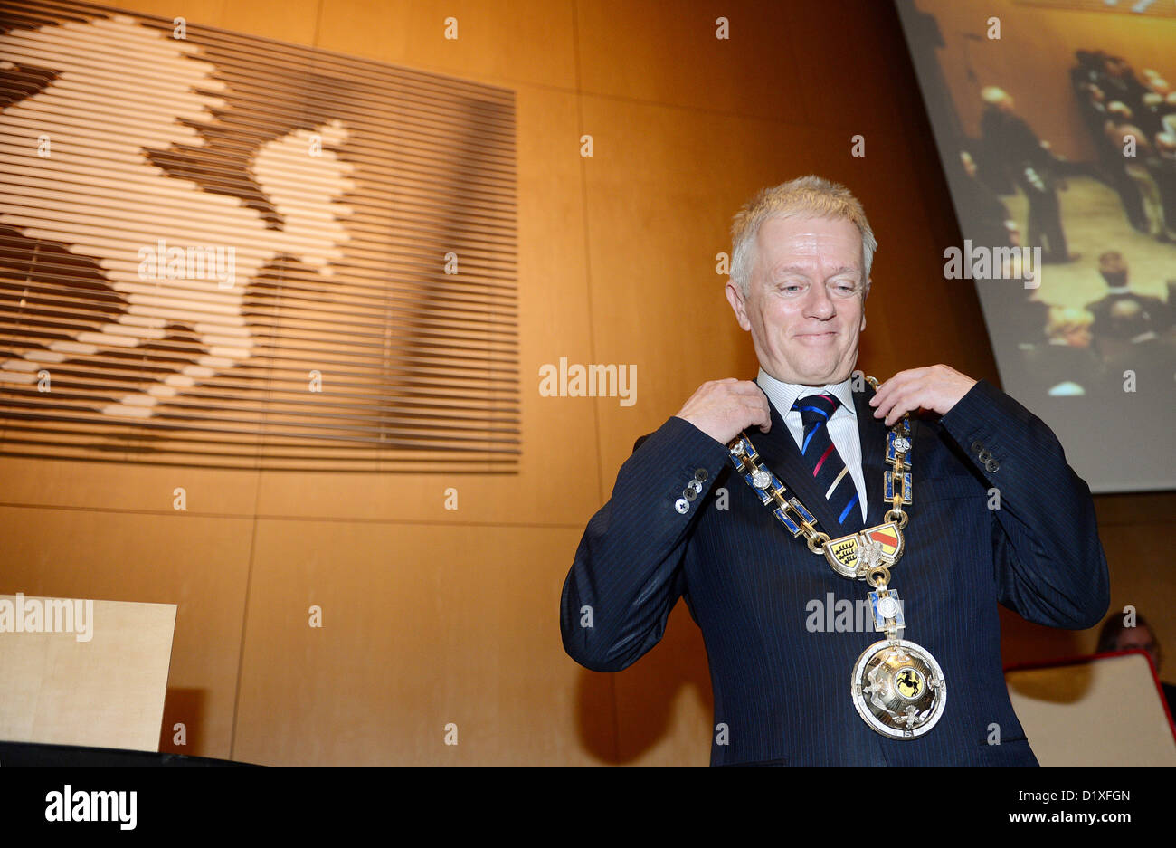 Fritz Kuhn, new mayor of Stuttgart, wears the chain of office during ...