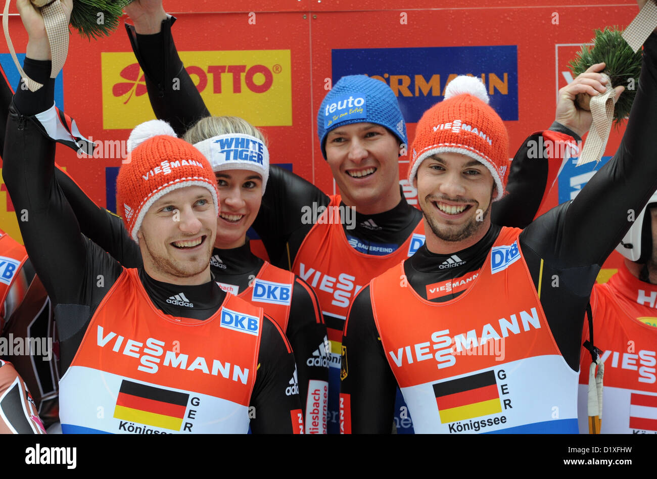 German lugers Tobias Arlt (L-R), Natalie Geisenberger, David Moeller ...