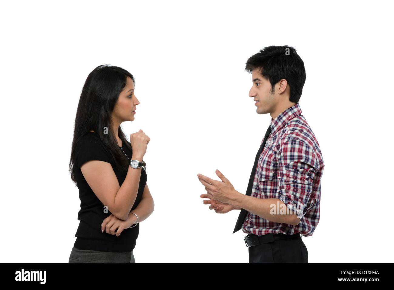 Authority communication gesturing standing face to face hi-res stock ...