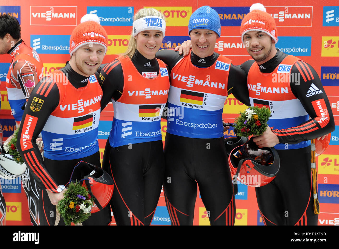 German lugers Tobias Arlt (L-R), Natalie Geisenberger, David Moeller ...