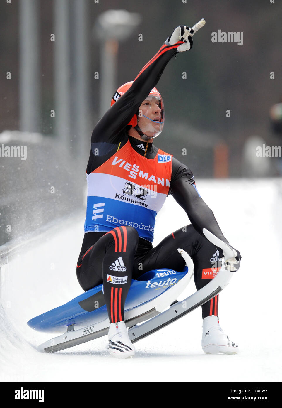 German luger David Moeller gestures during the Luge World Cup in ...