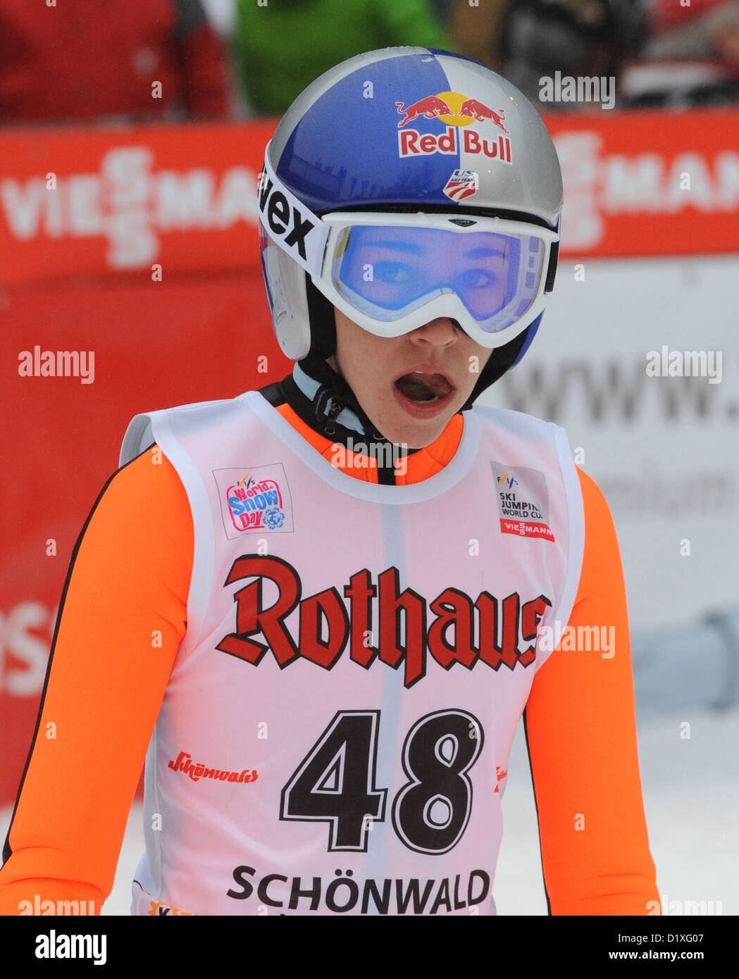 U.S. American ski jumper Sarah Hendrickson arrives at the finishing ...
