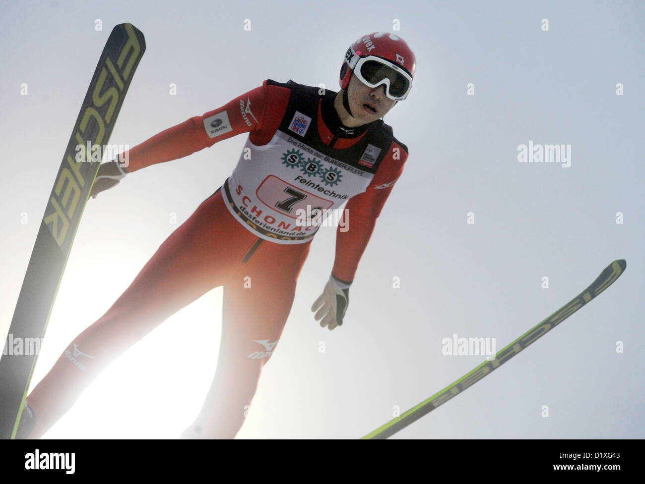 Hideaki Nagai of Japan performs during the ski jumping team competition ...