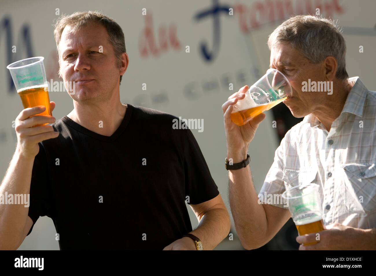 Men sampling beer at Eurofair 2008, Canterbury, Kent Stock Photo - Alamy
