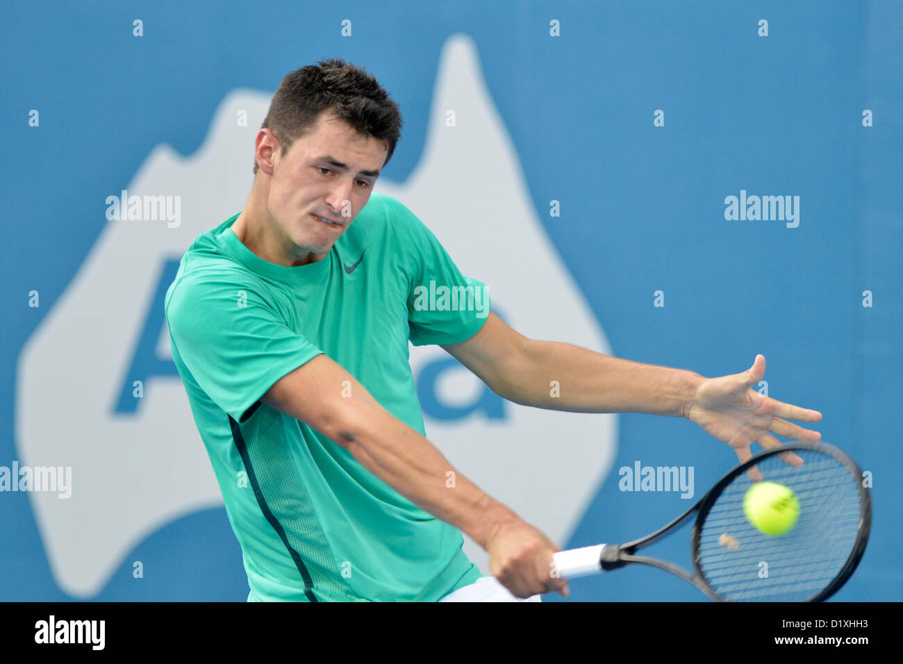 08.01.2013 Sydney, Australia. Bernard Tomic (AUS) in action against ...