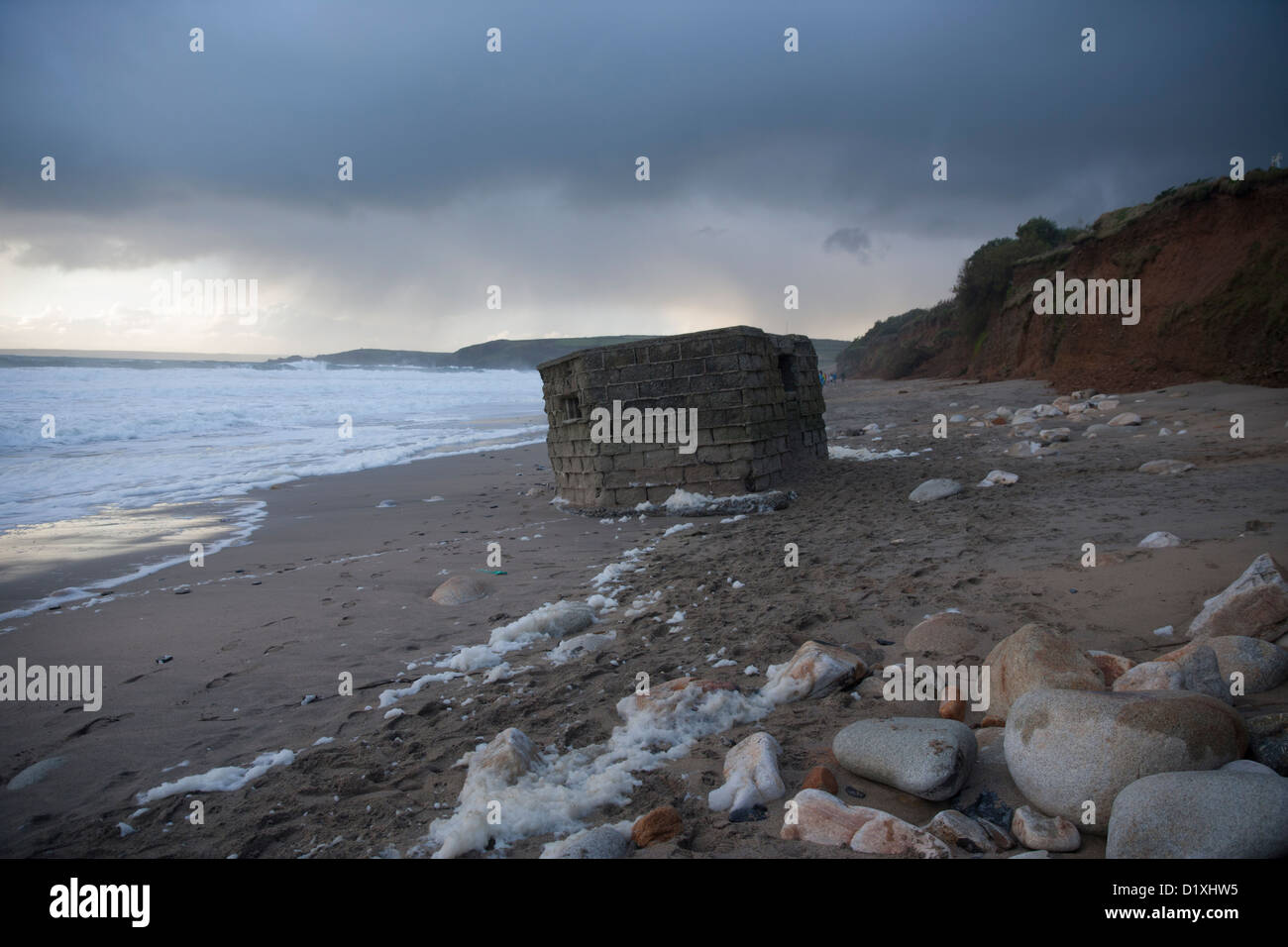 Coastal erosion at Hendra beach, Praa Sands in Cornwall UK has left ...