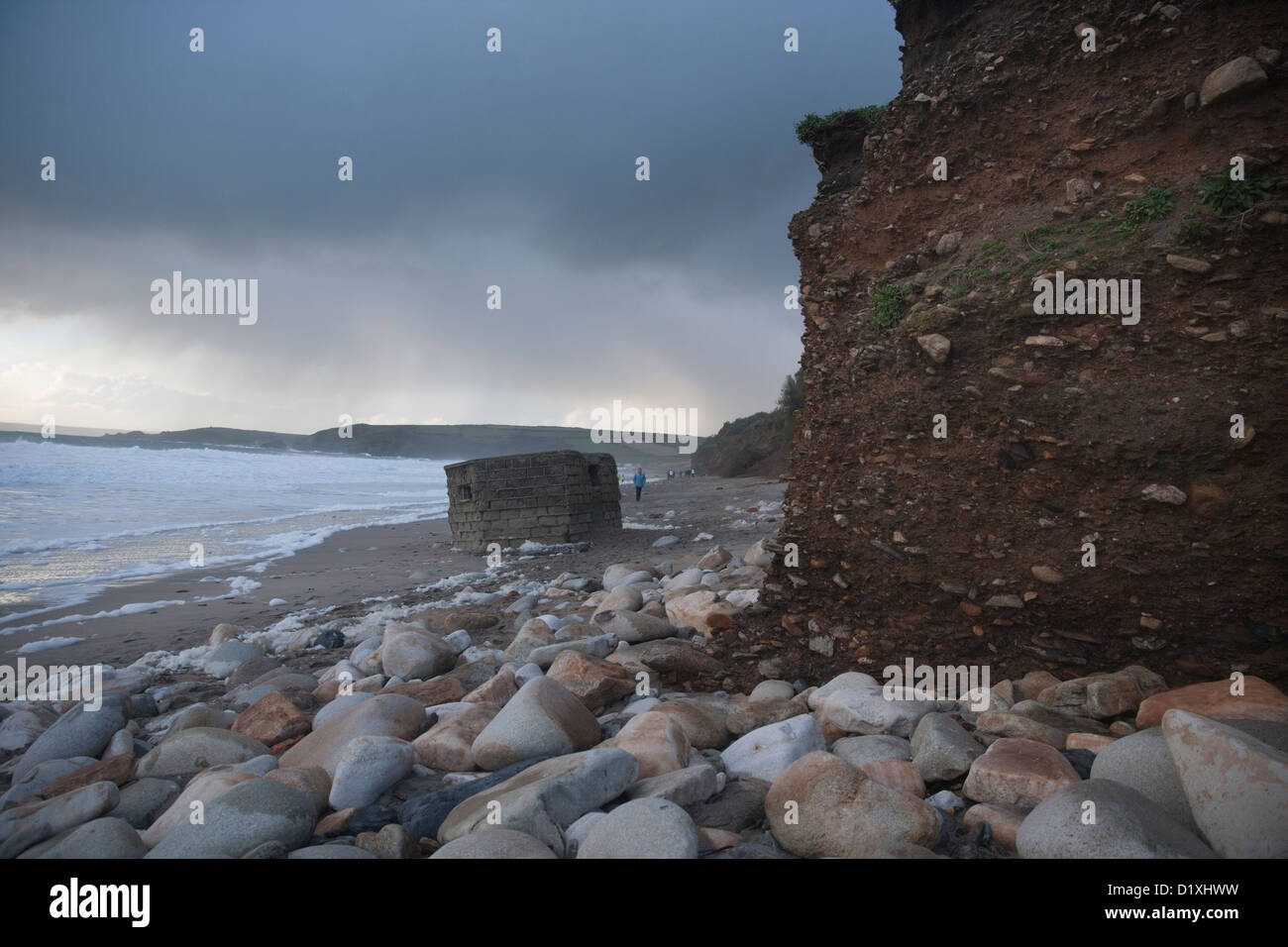 Coastal erosion at Hendra beach, Praa Sands in Cornwall UK has left ...