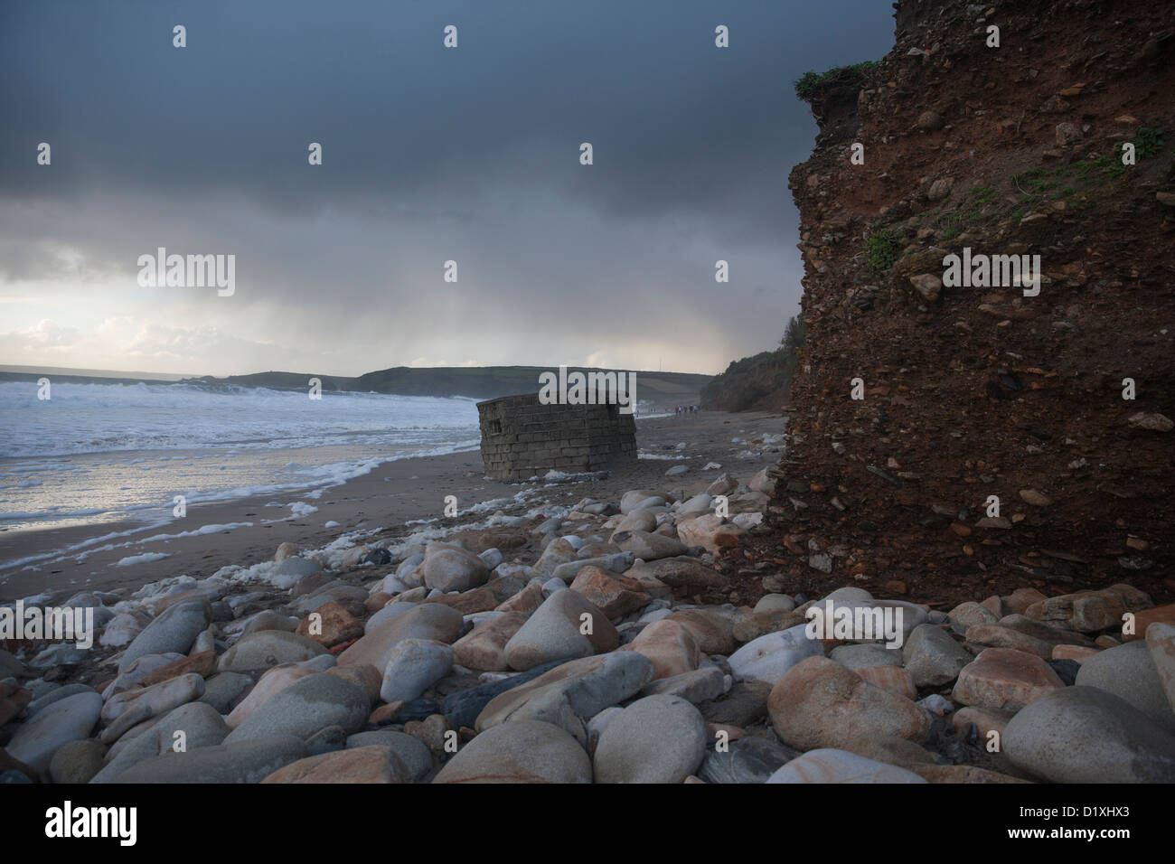 Coastal erosion at Hendra beach, Praa Sands in Cornwall UK has left ...