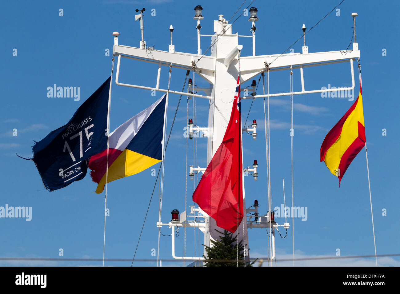 Flags flying from masthead Stock Photo - Alamy