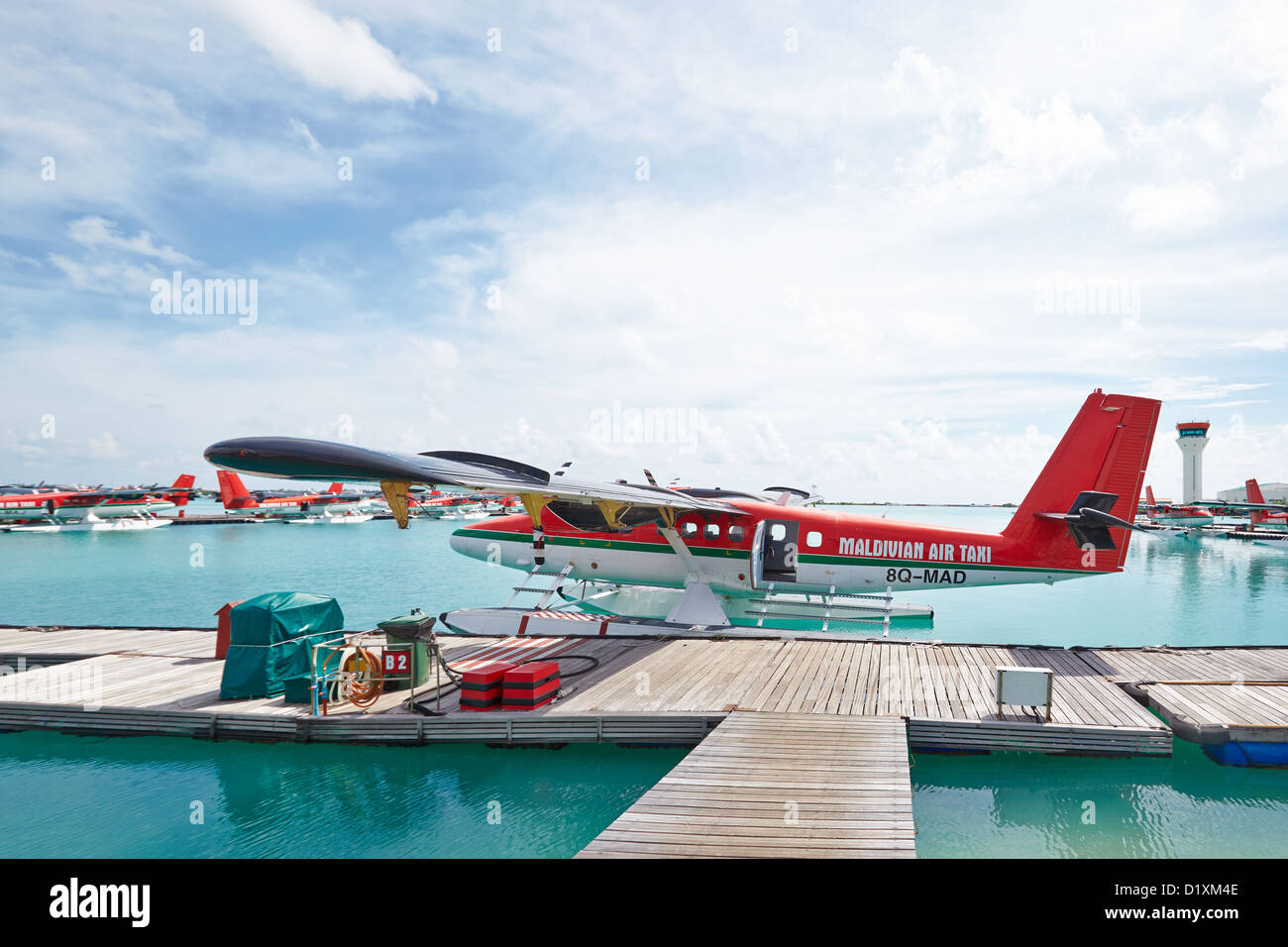 Maldivian Air Taxi seaplane at the Malé International Airport terminal ...