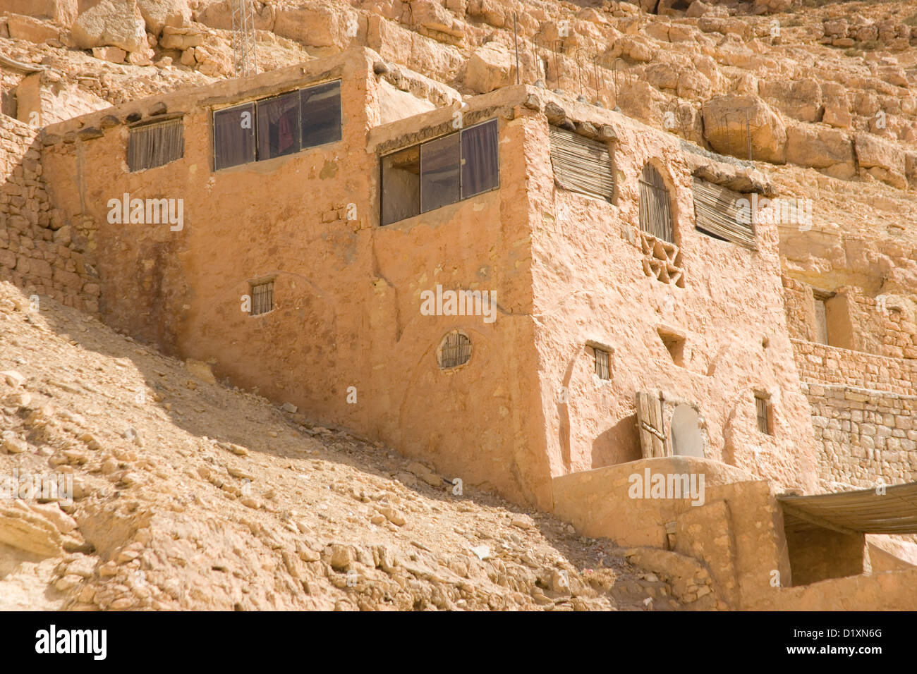 The Berber village of Chenini nearTatouine in the Sahara desert in ...