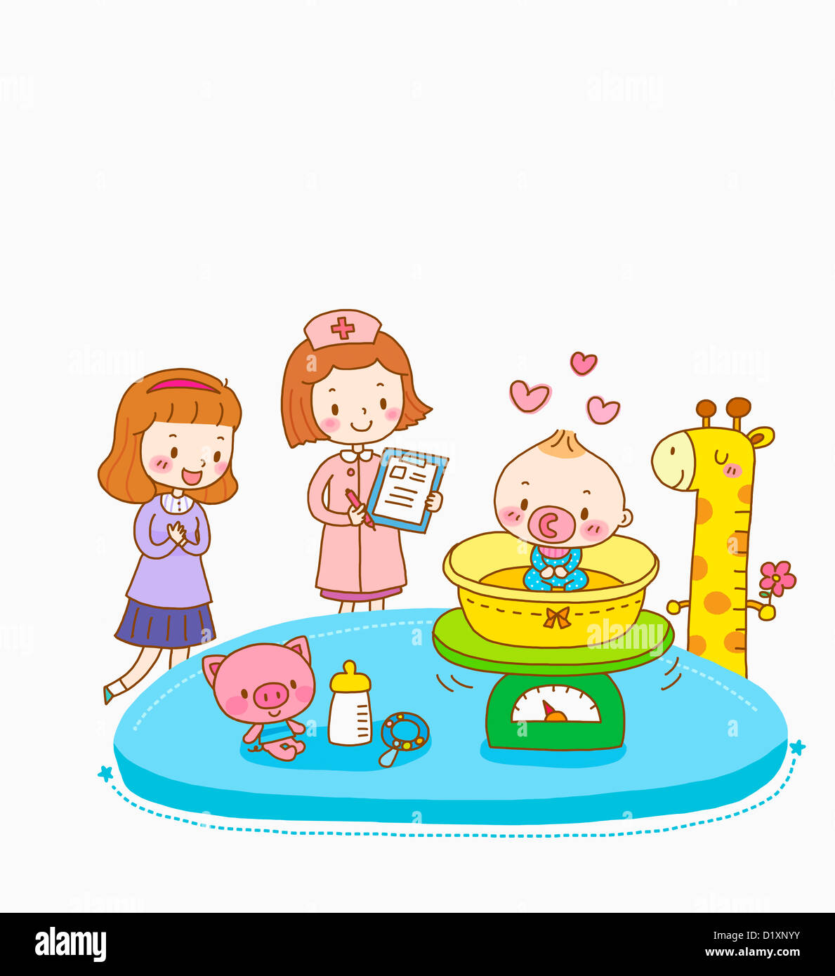 illustration of baby measuring weight in hospital Stock Photo - Alamy