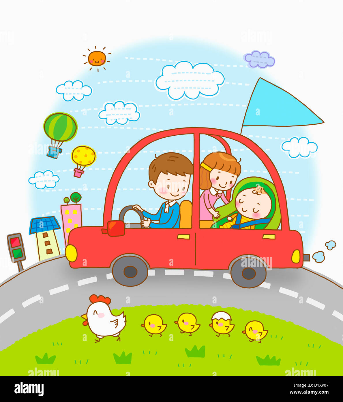 illustration of a family in a car Stock Photo - Alamy